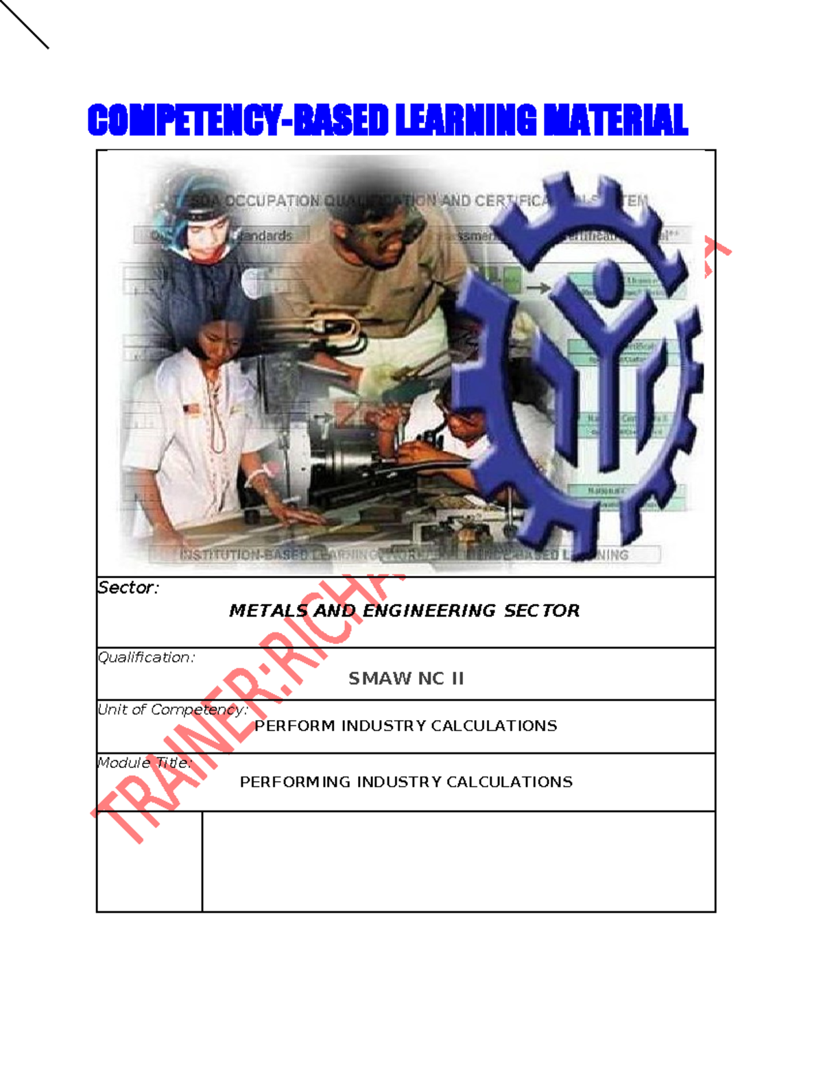 3 CBLM Perform Industry Calculationsfinal (new) - COMPETENCY-BASED LEARNING MATERIAL Sector ...