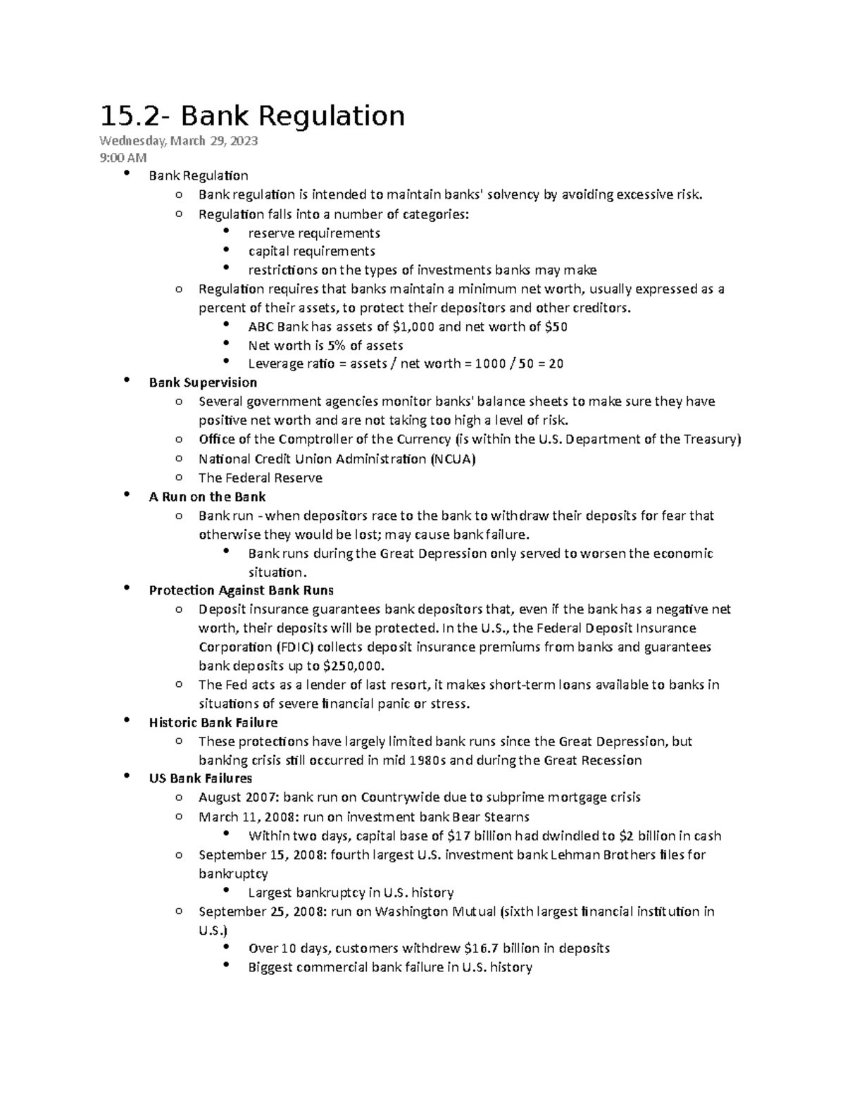 15.2- Bank Regulation - ECON-204 - 15- Bank Regulation Wednesday, March ...