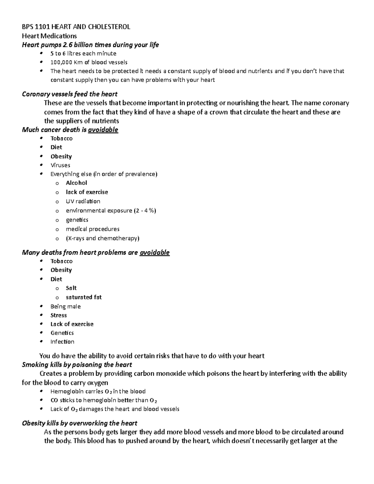 BPS 1101 Heart AND Cholesterol - BPS 1101 HEART AND CHOLESTEROL Heart ...