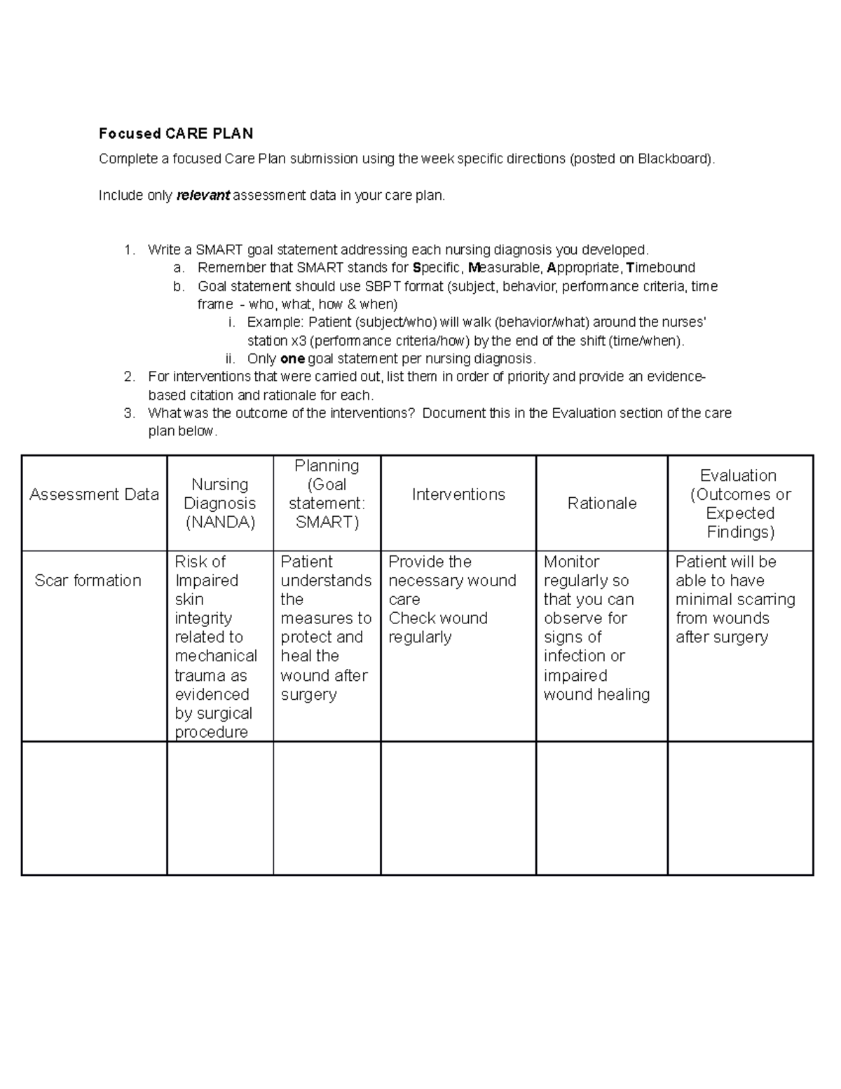 #2 Care plan 11 - Work - Focused CARE PLAN Complete a focused Care Plan ...