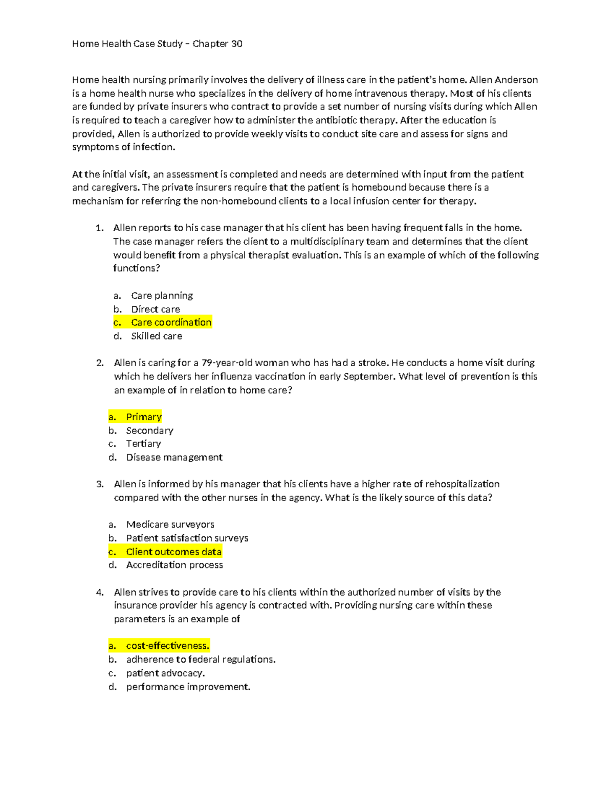 Home Health Case Study - student - Home Health Case Study – Chapter 30 ...