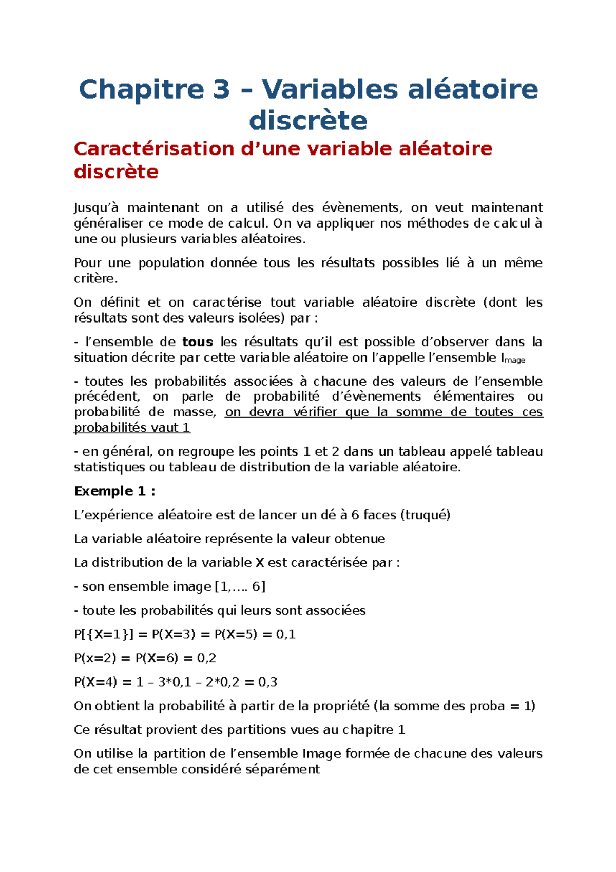Chapitre 3 - Chapitre 3 – Variables aléatoire discrète Caractérisation ...
