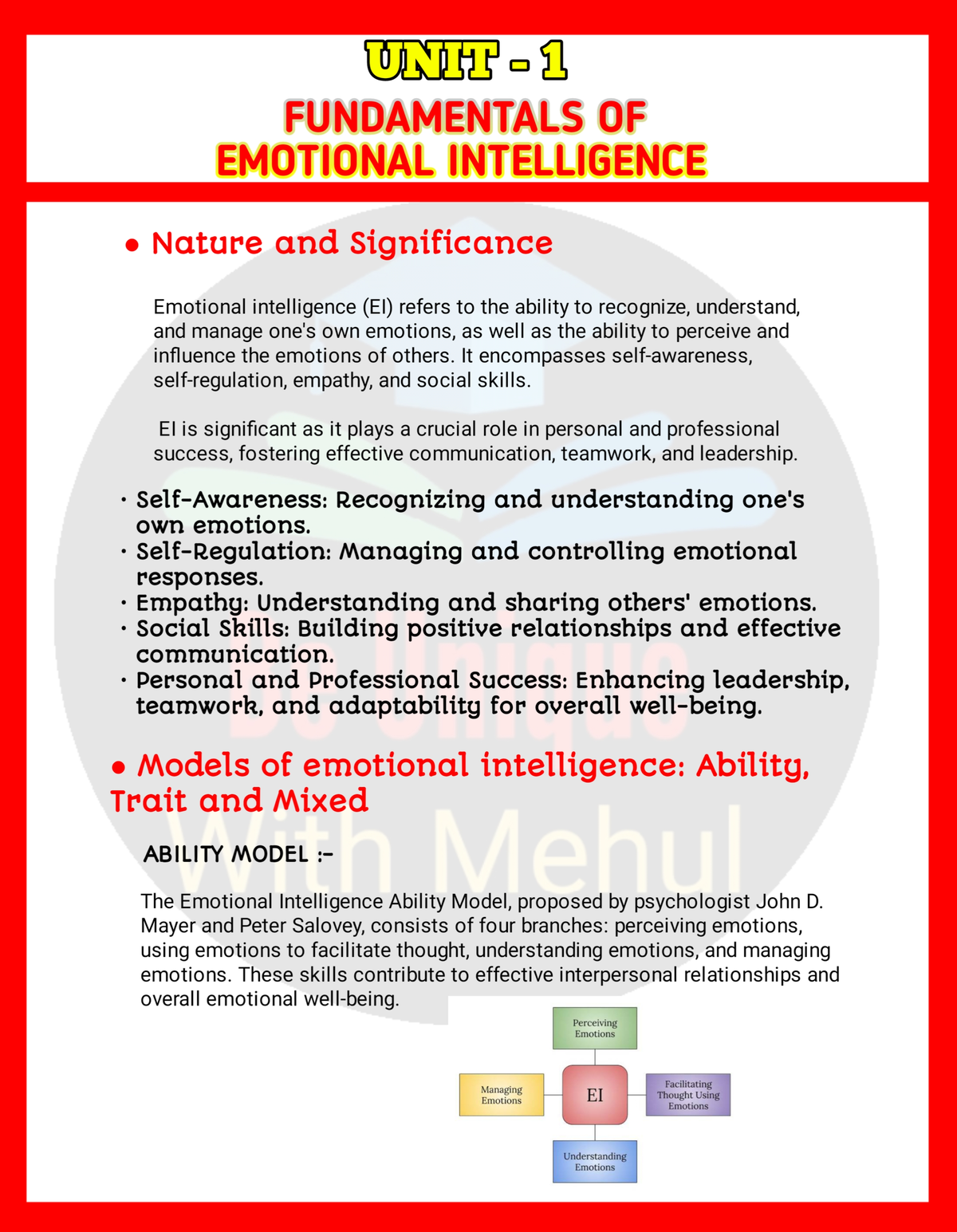 Sem-3 Emotional Intelligence Unit-1 (Eng) - UNIT O 1 FUNDAMENTALS OF ...