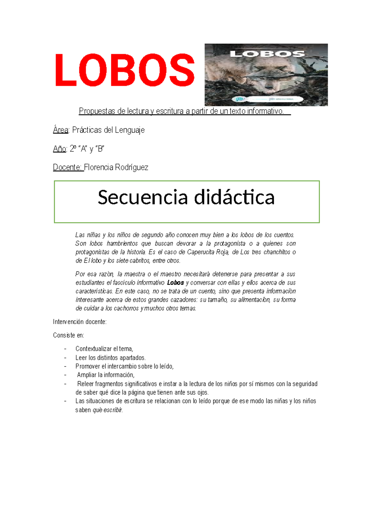 Lobos - PLANIFICACION TEXTO INFORMATIVO - LOBOS Propuestas de lectura y ...