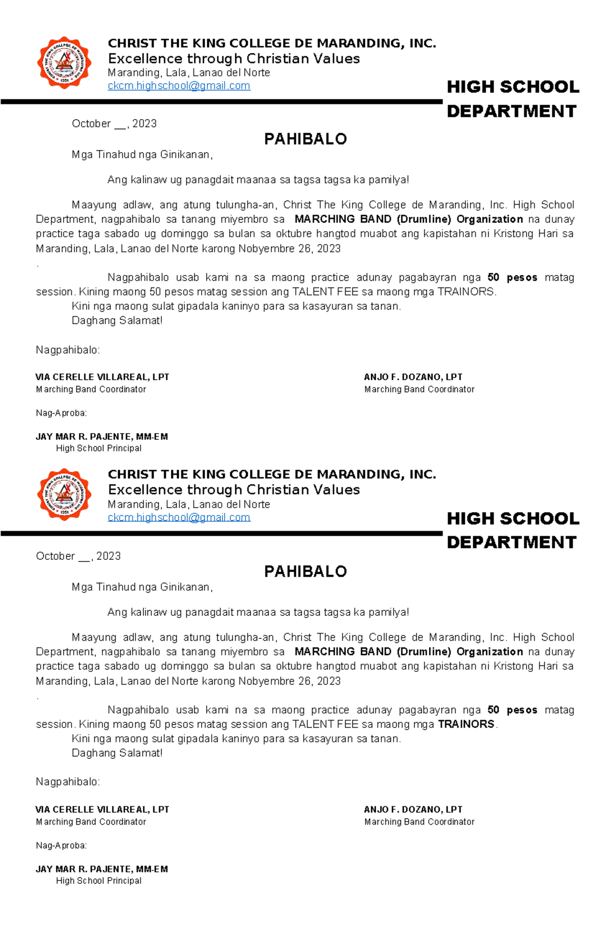 Pahibalo - shshhshwuwio - CHRIST THE KING COLLEGE DE MARANDING, INC ...