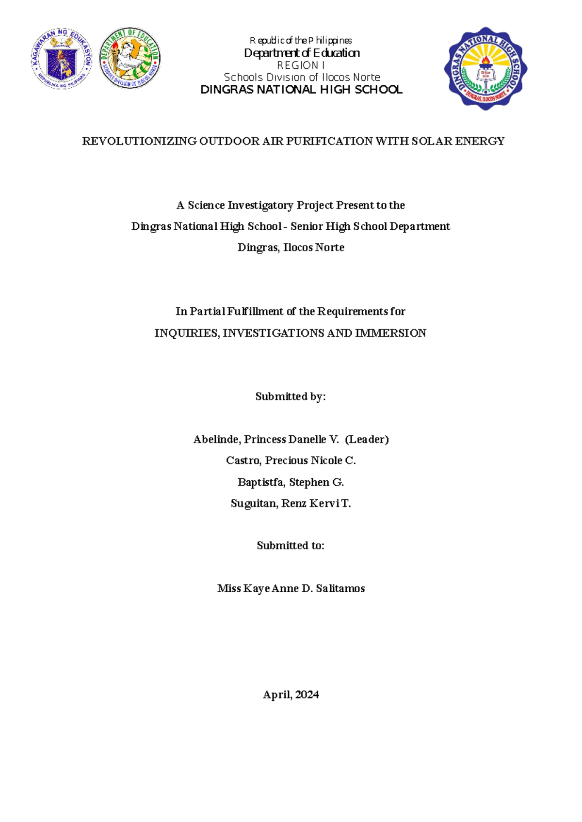 Iii-innovation-g1 - science investigatory project - REVOLUTIONIZING ...
