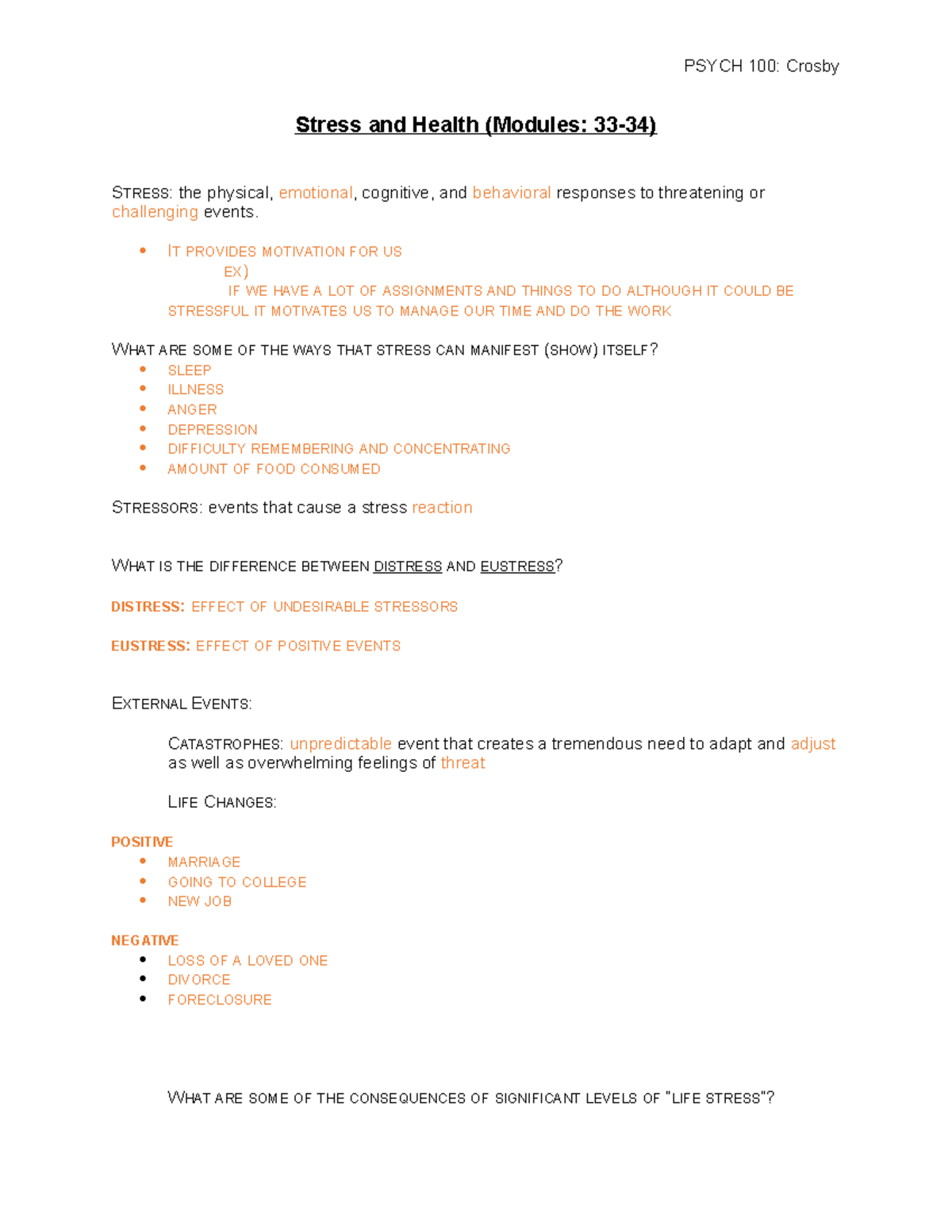Stress and Health Modules 33-34- PSYCH 100 - Stress and Health (Modules ...