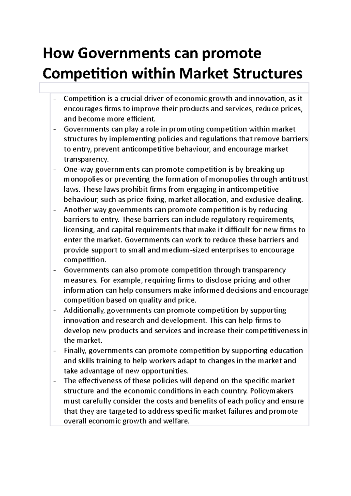 How Governments can promote Competition within Market Structures - How ...