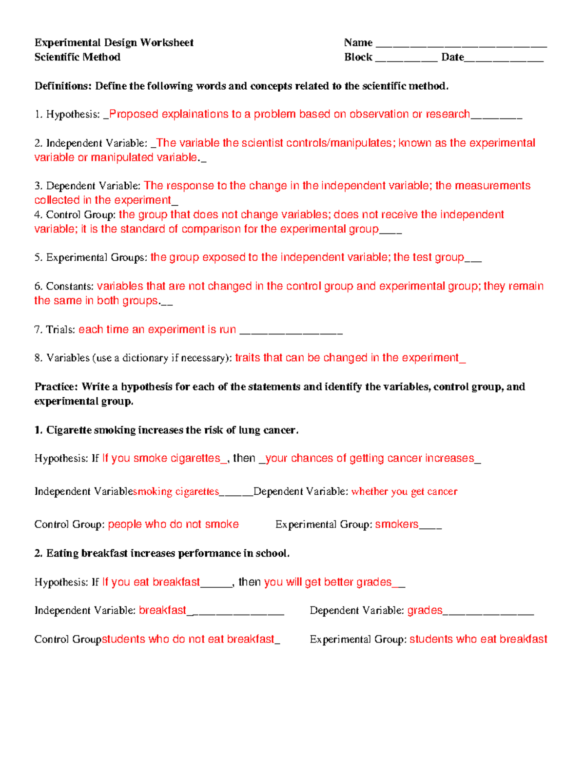 Experimental Design Worksheet Lesson 7AB - Experimental Design ...