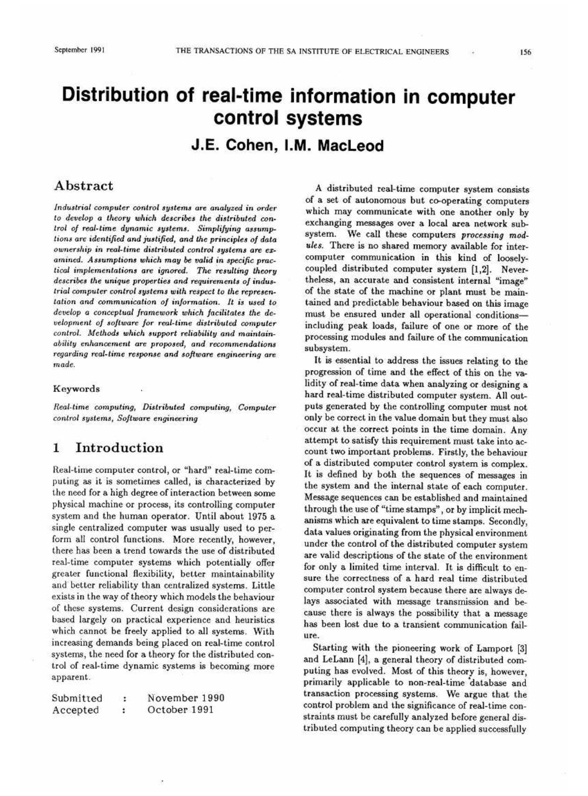 Distribution of real-time information in computer control systems - E ...