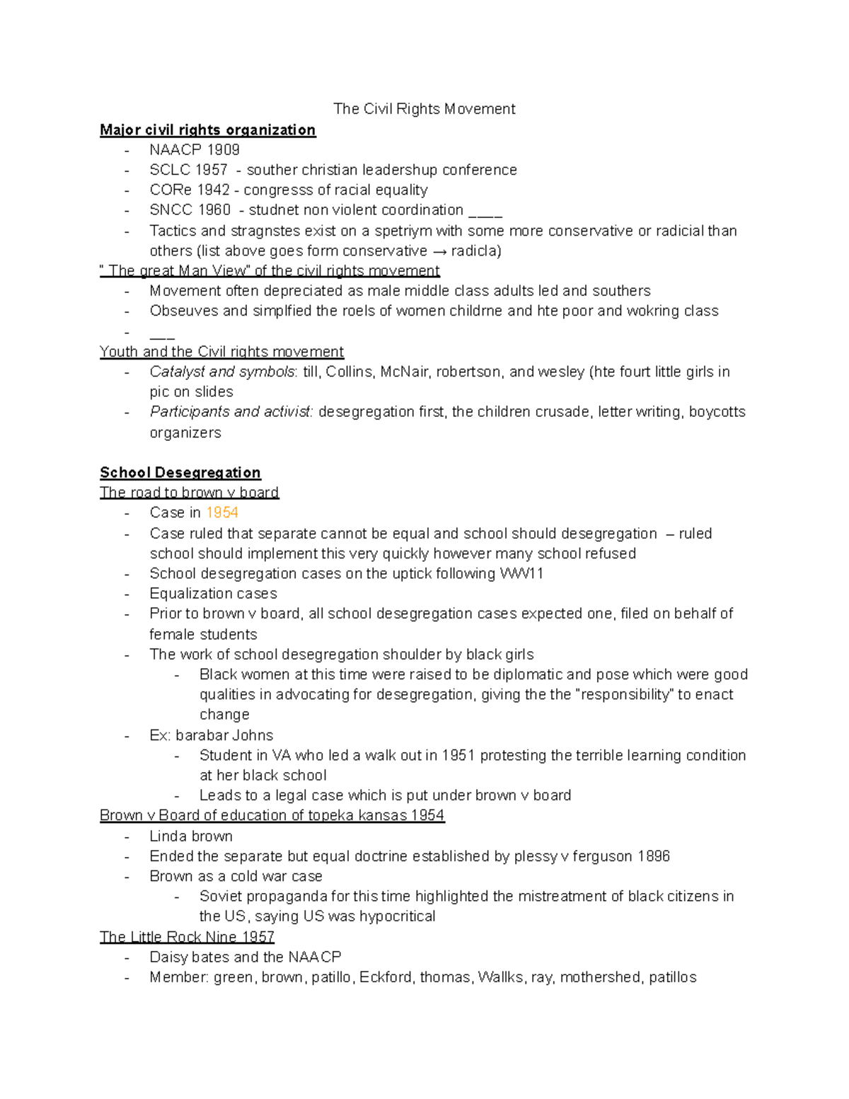 Hist The Civil rights movement - The Civil Rights Movement Major civil ...