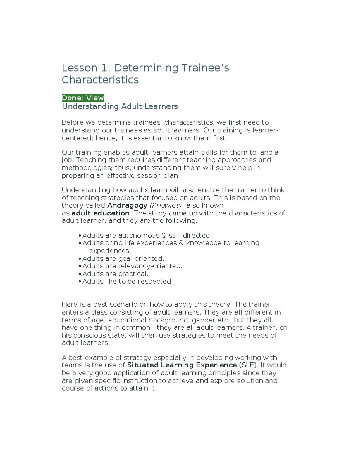 Lesson 1 - information - Lesson 1: Determining Trainee’s ...