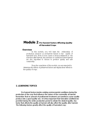 Module 1. Introduction and Importance of Postharvest Handling - Module 1 Introduction and ...