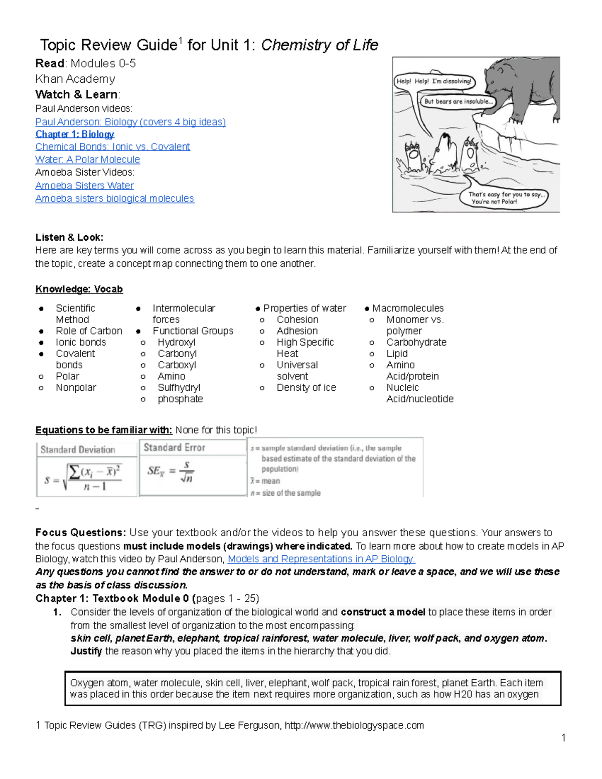 Topic Review Guide Chemistry of Life1 - Topic Review Guide 1 for Unit 1 ...