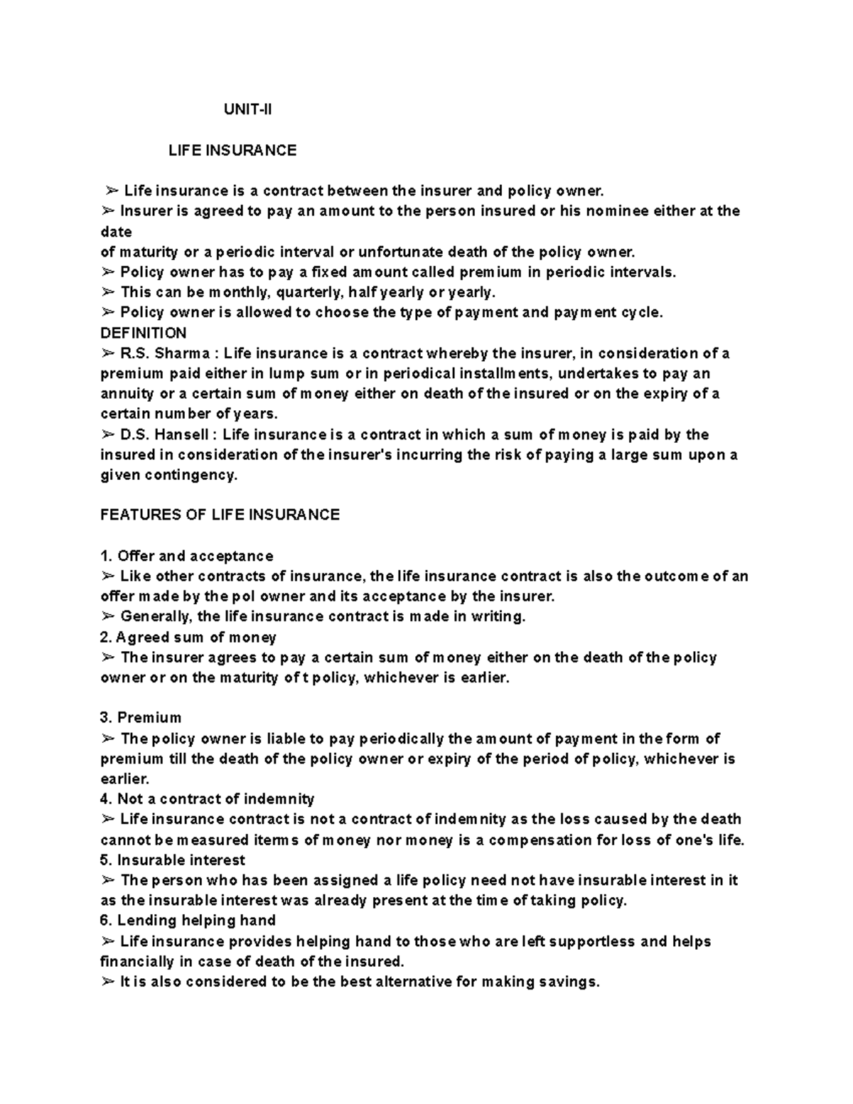 life insurance - UNIT-II LIFE INSURANCE Life insurance is a contract ...