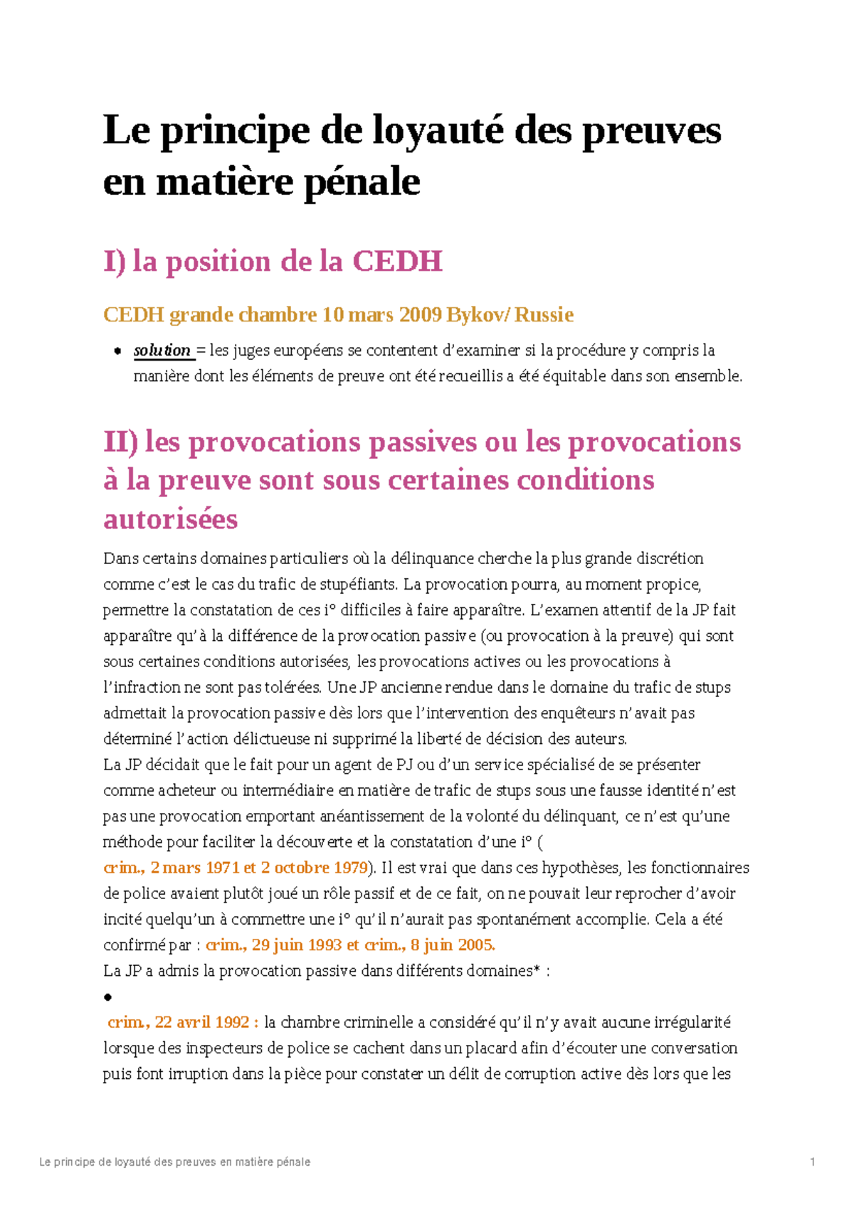 Loyauté de la preuve - Résumé Procédure pénale - Le principe de loyauté ...