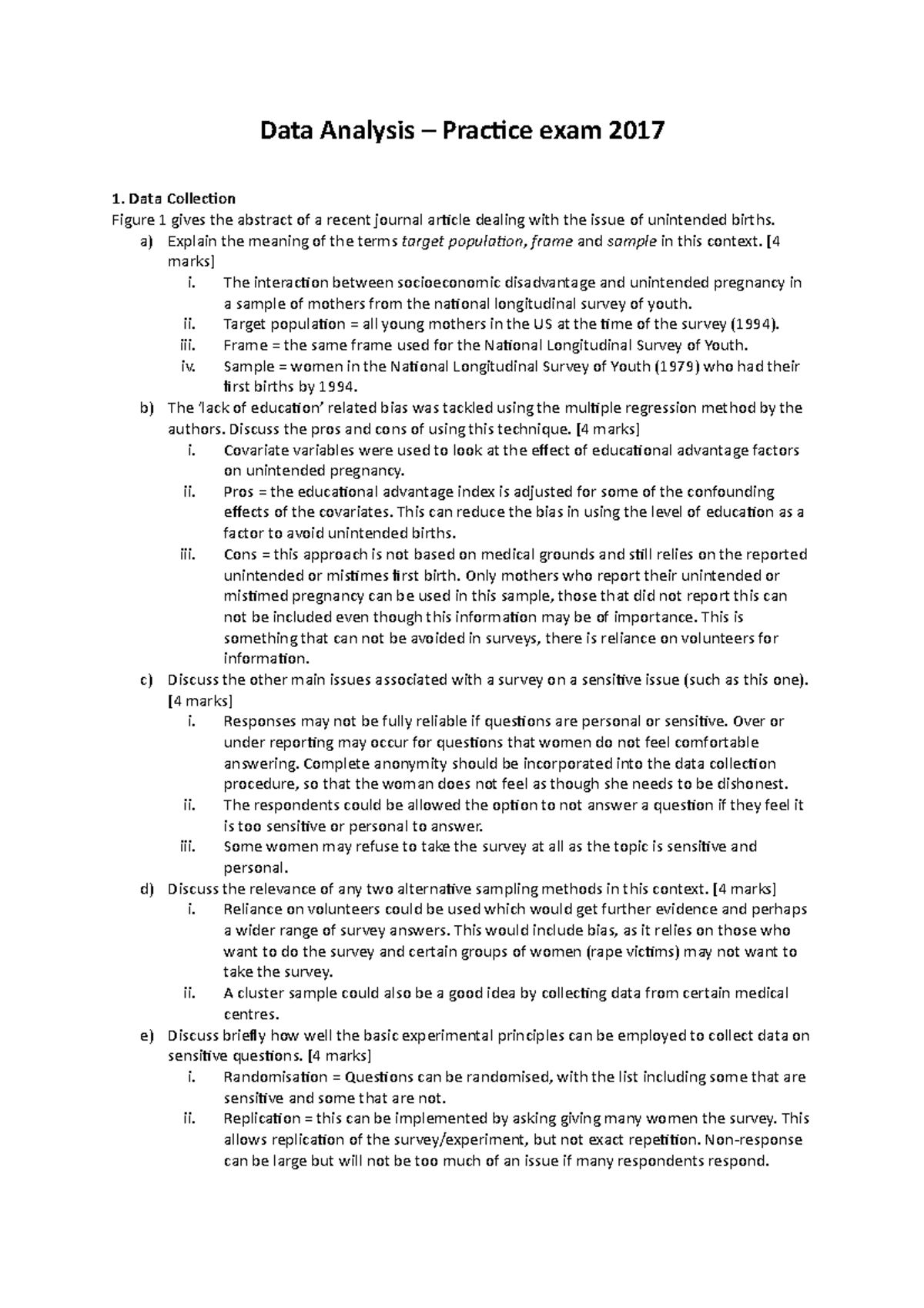 Exam June 2017, questions and answers - Data Analysis – Practice exam ...