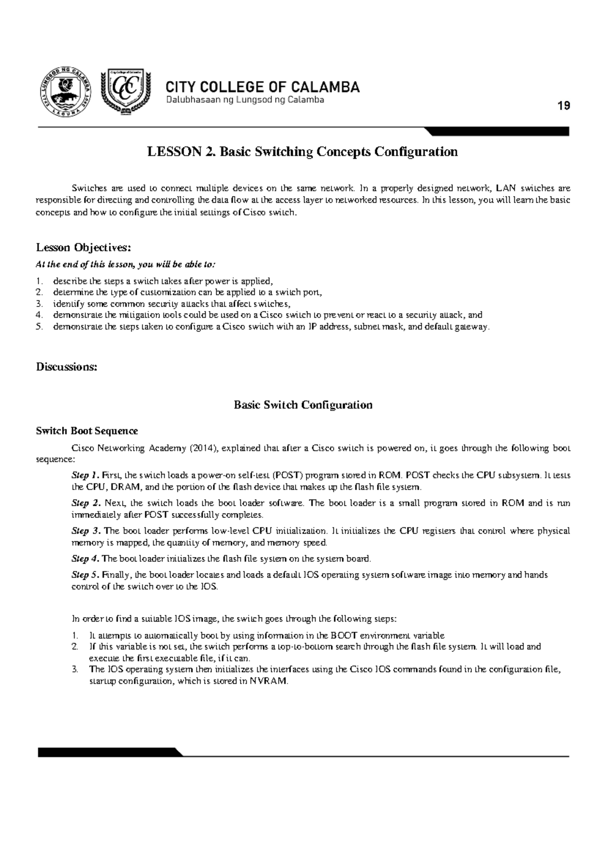 NET201Lesson 2-Basic Switching Concepts Configuration - LESSON 2. Basic Switching Concepts - Studocu