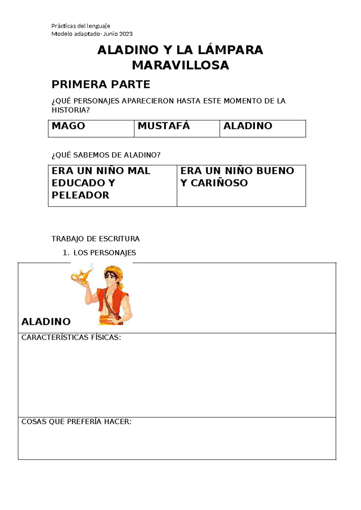 Aladino configurado - Modelo adaptado- Junio 2023 ALADINO Y LA LÁMPARA ...