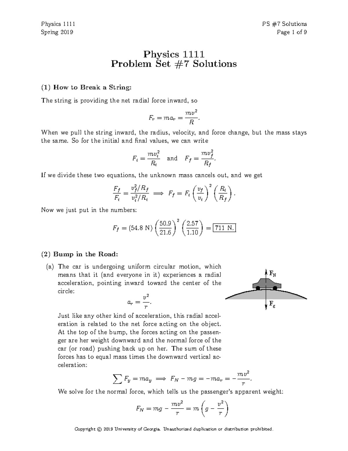 1111 PS07 sp19 solns - hw 7 - Physics 1111 Spring 2019 PS #7 Solutions ...