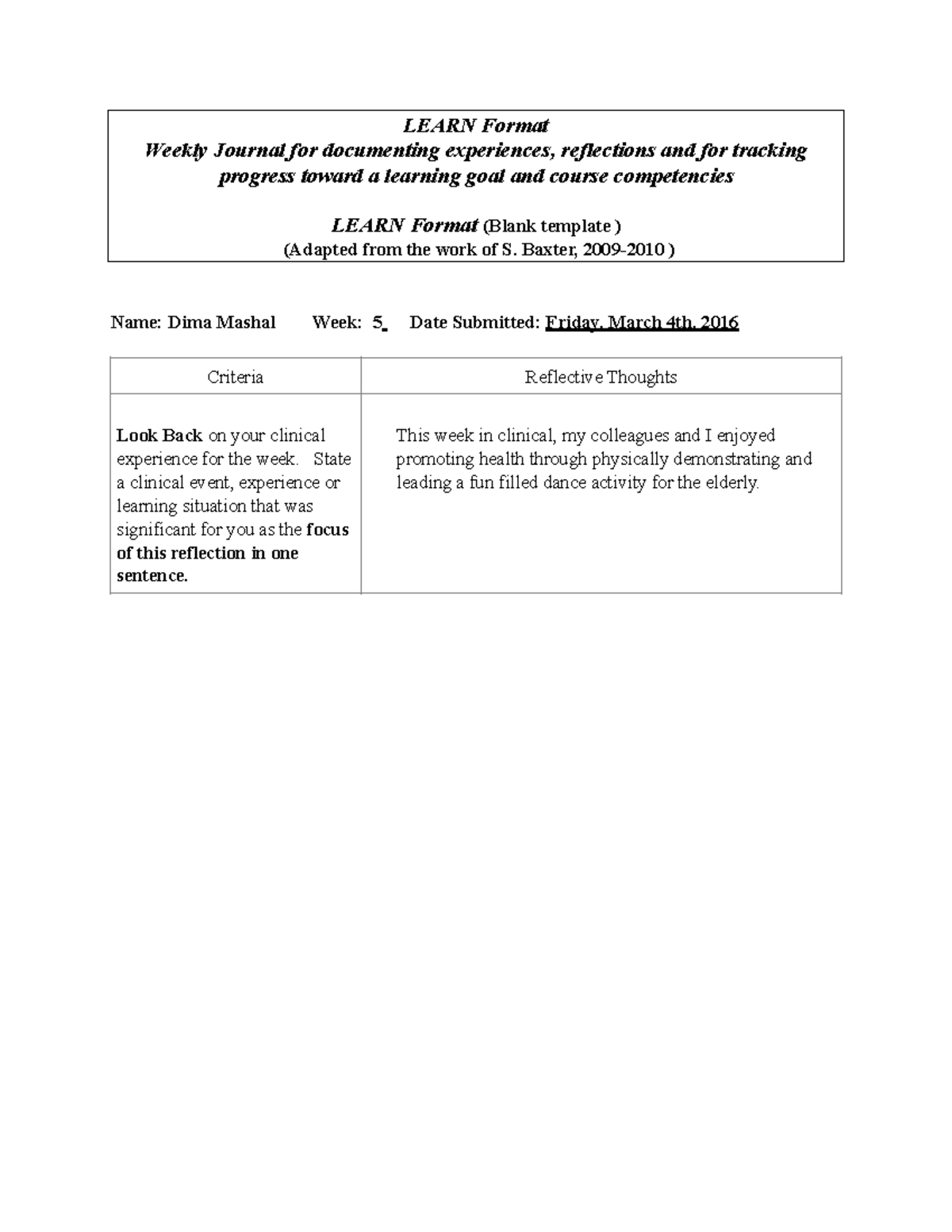 Learning Journal 1,5-6 - LEARN Format Weekly Journal for documenting ...
