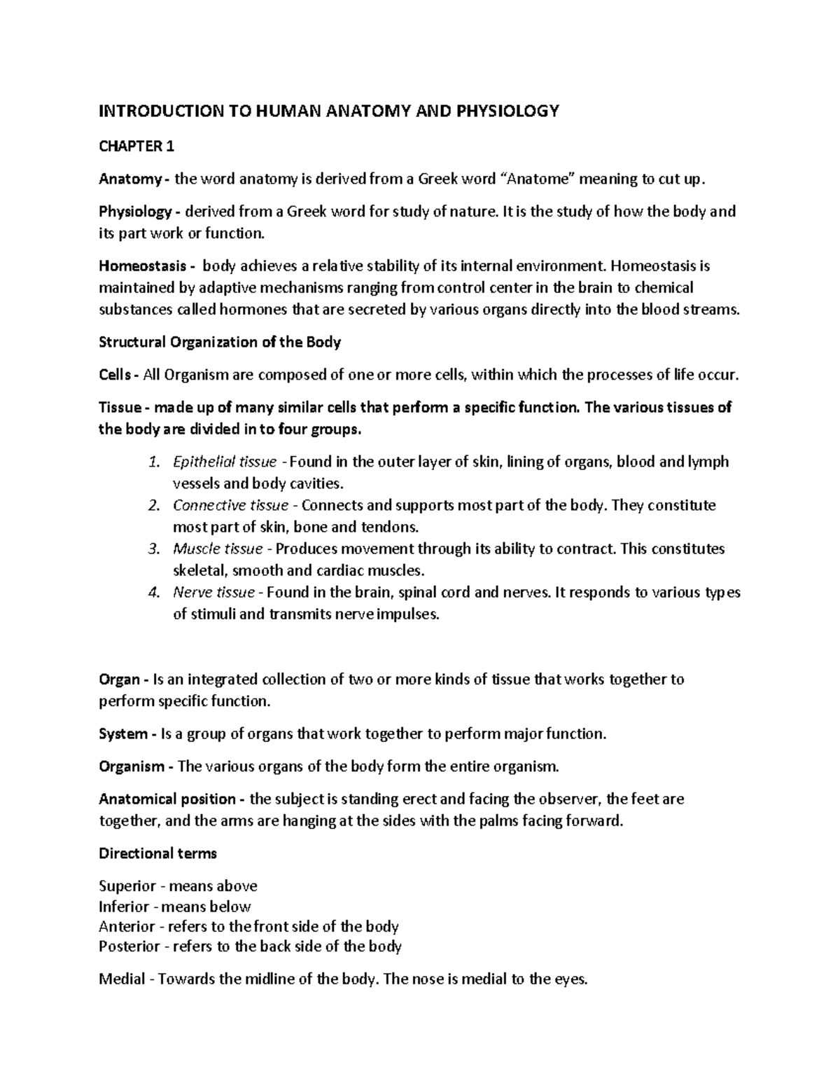 Chapter 1 - Introduction TO Human Anatomy AND Physiology - INTRODUCTION ...