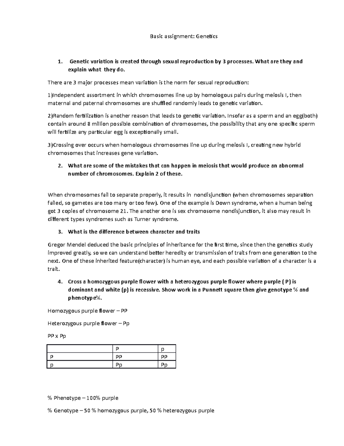 BA Genetics - basic assign - Basic assignment: Genetics 1. Genetic ...