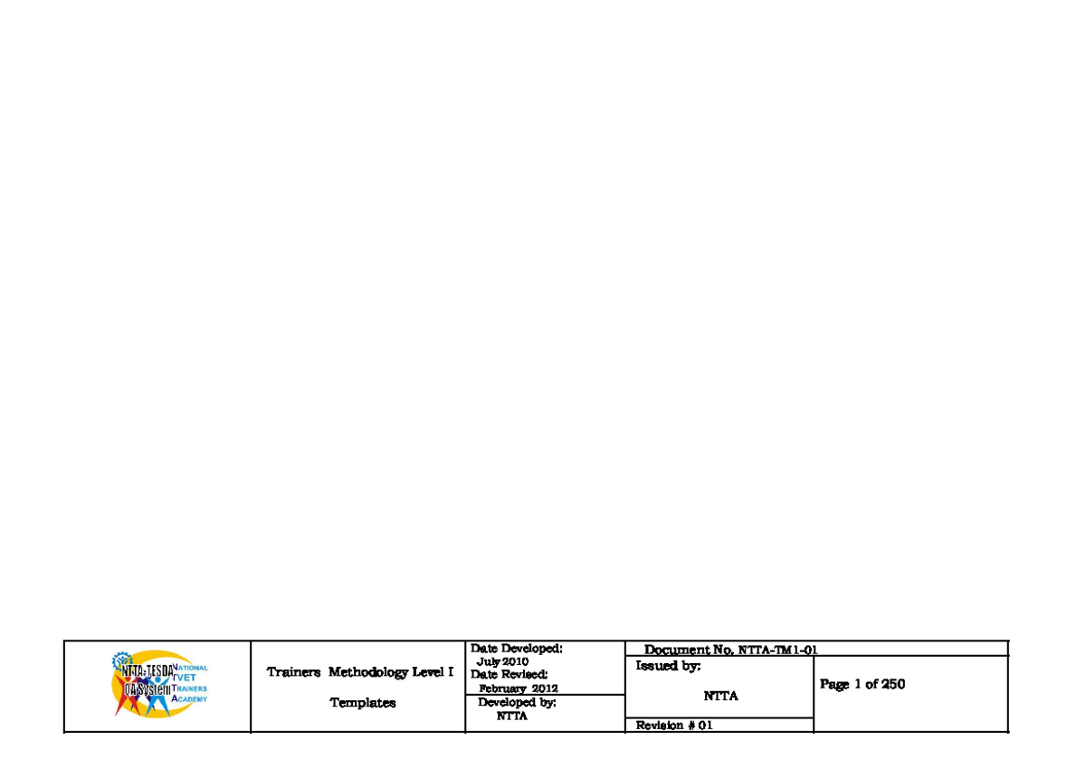 CBLM-Template - Trainers Methodology Level I Templates Date Developed ...