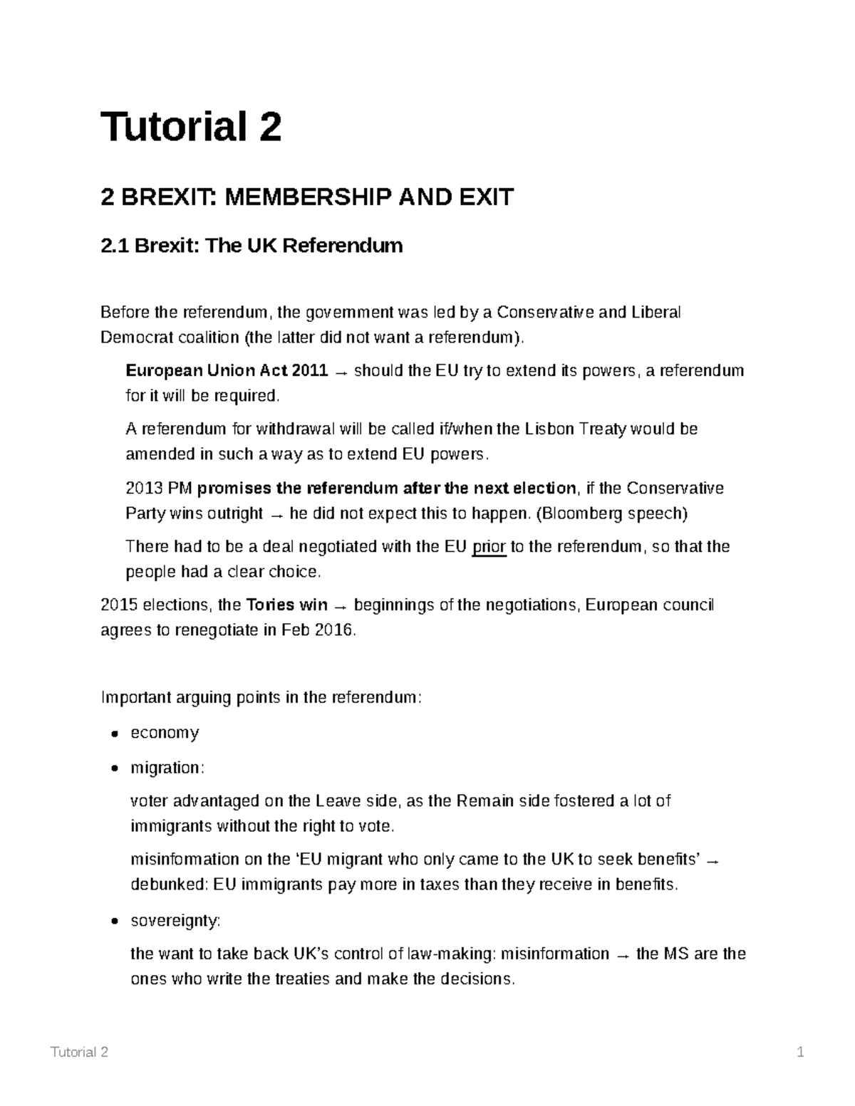 Tutorial 2 - Notes from topic 2 - brexit - Tutorial 2 2 BREXIT ...