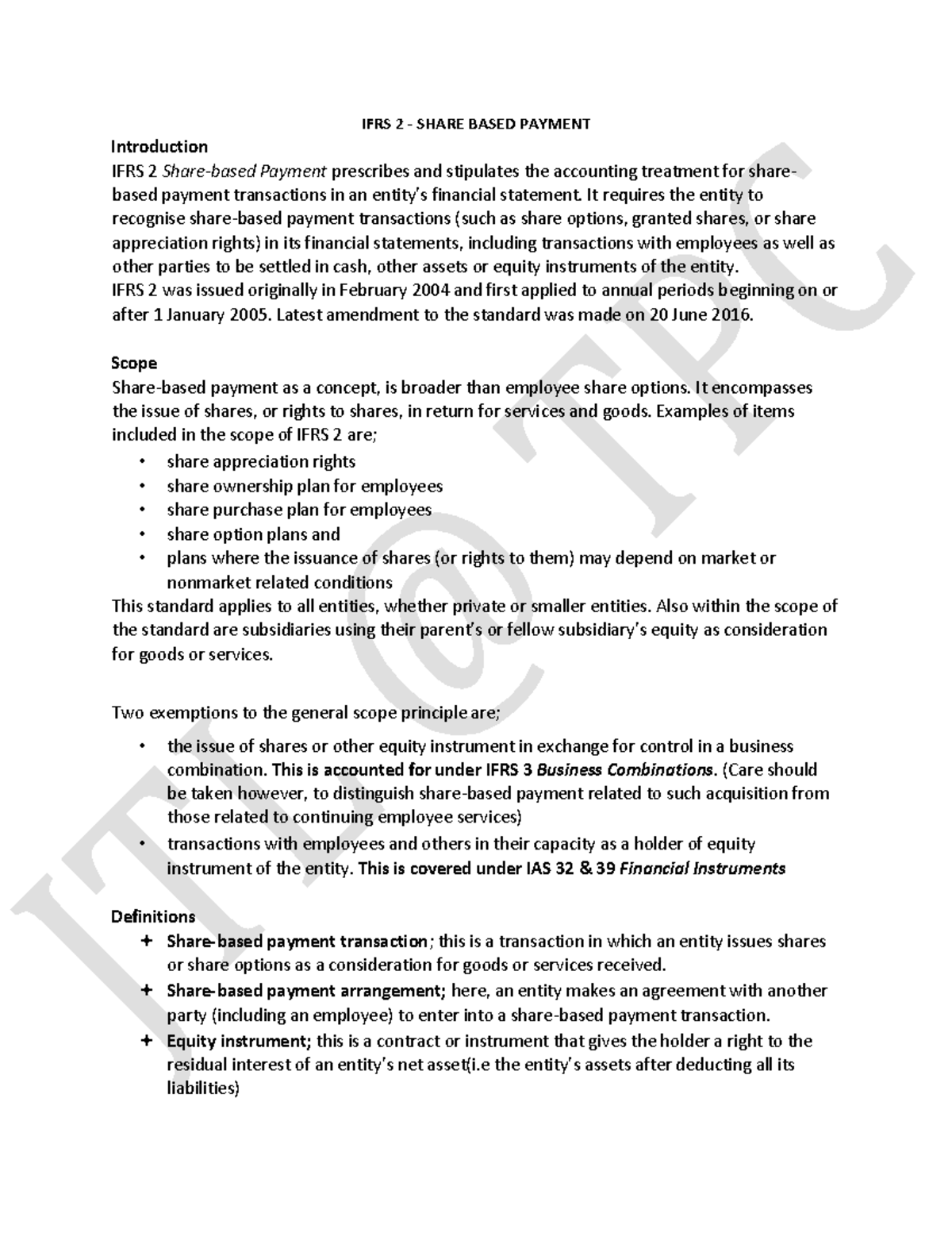 IFRS 2 - Document contains simplfied explanation of IFRS 2 and it'se ...
