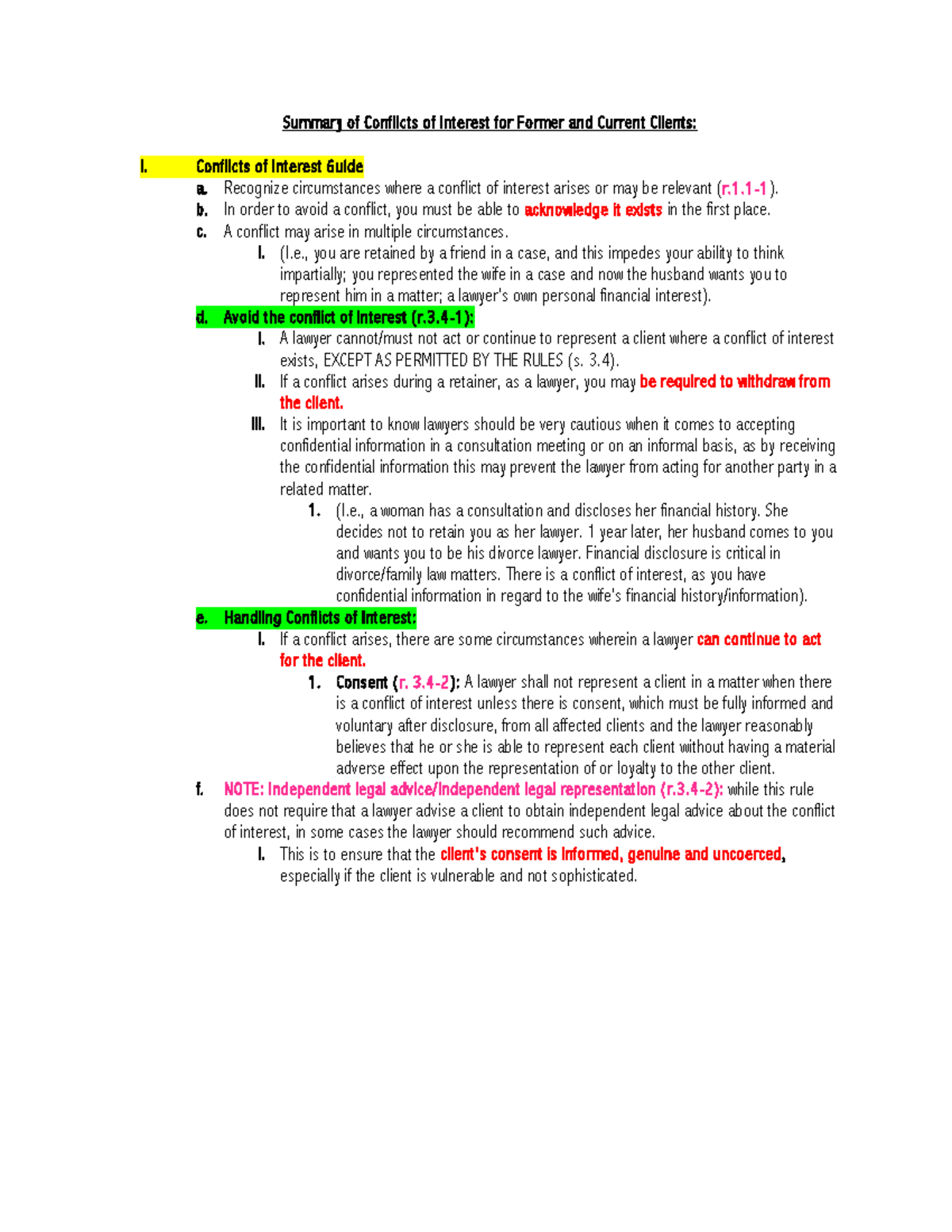 PR NCA - Summary of Conflicts of Interest for Former and Current Clients - Conflicts of Interest ...