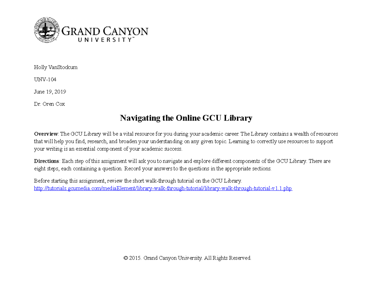 UNV-104-RS-Topic 1 Navigating the Online GCU Library Assignment - UNV ...