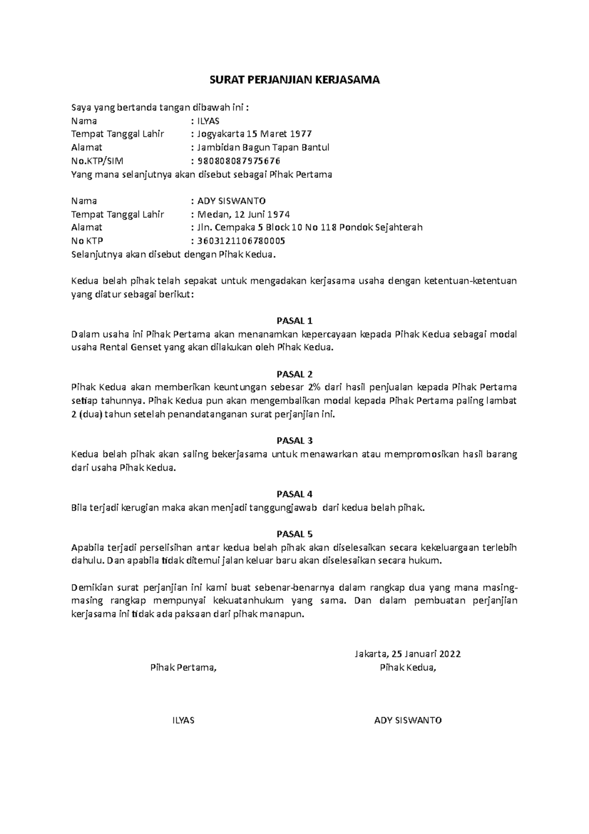 Surat Perjanjian Kerjasama - SURAT PERJANJIAN KERJASAMA Saya yang ...