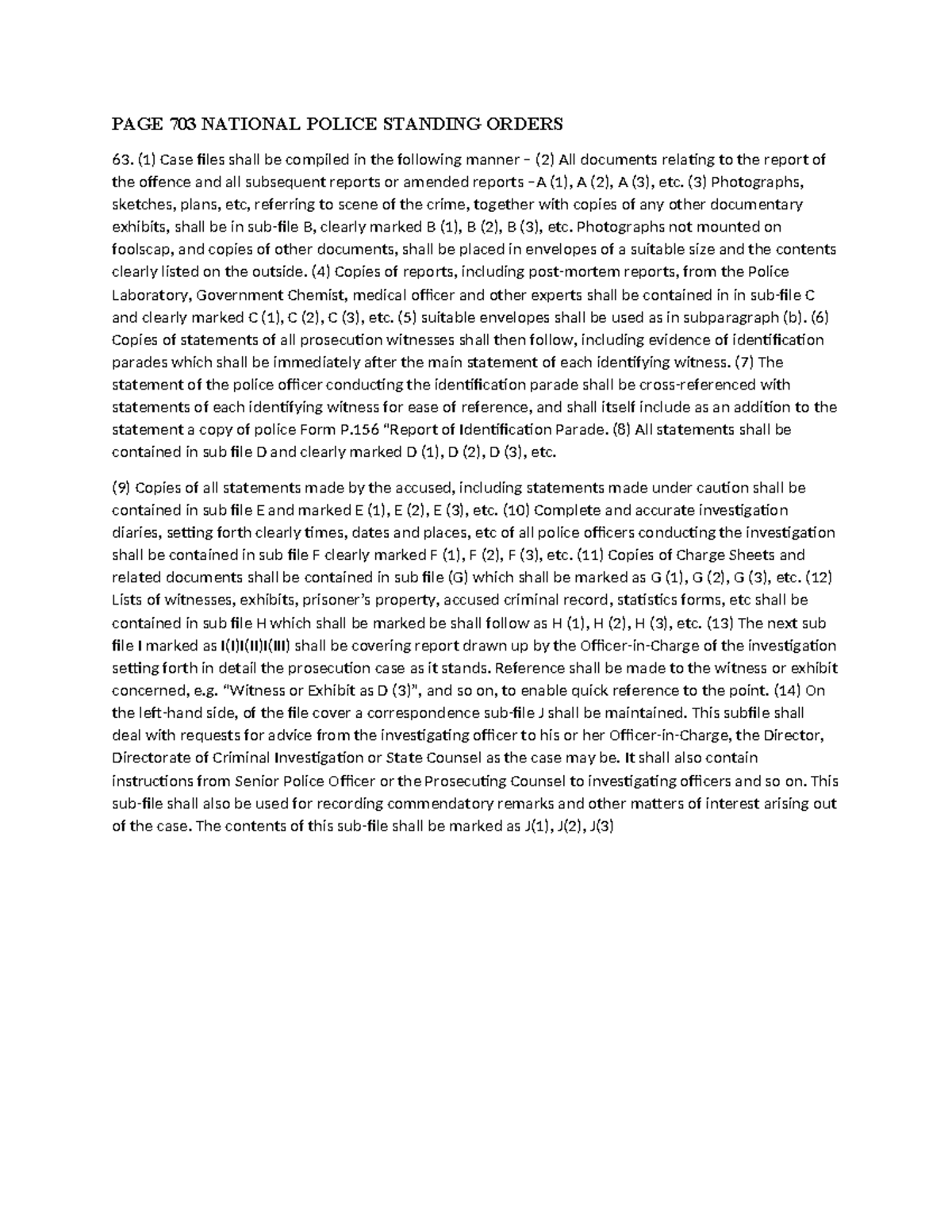 Contents Of Police File - PAGE 703 NATIONAL POLICE STANDING ORDERS 63 ...