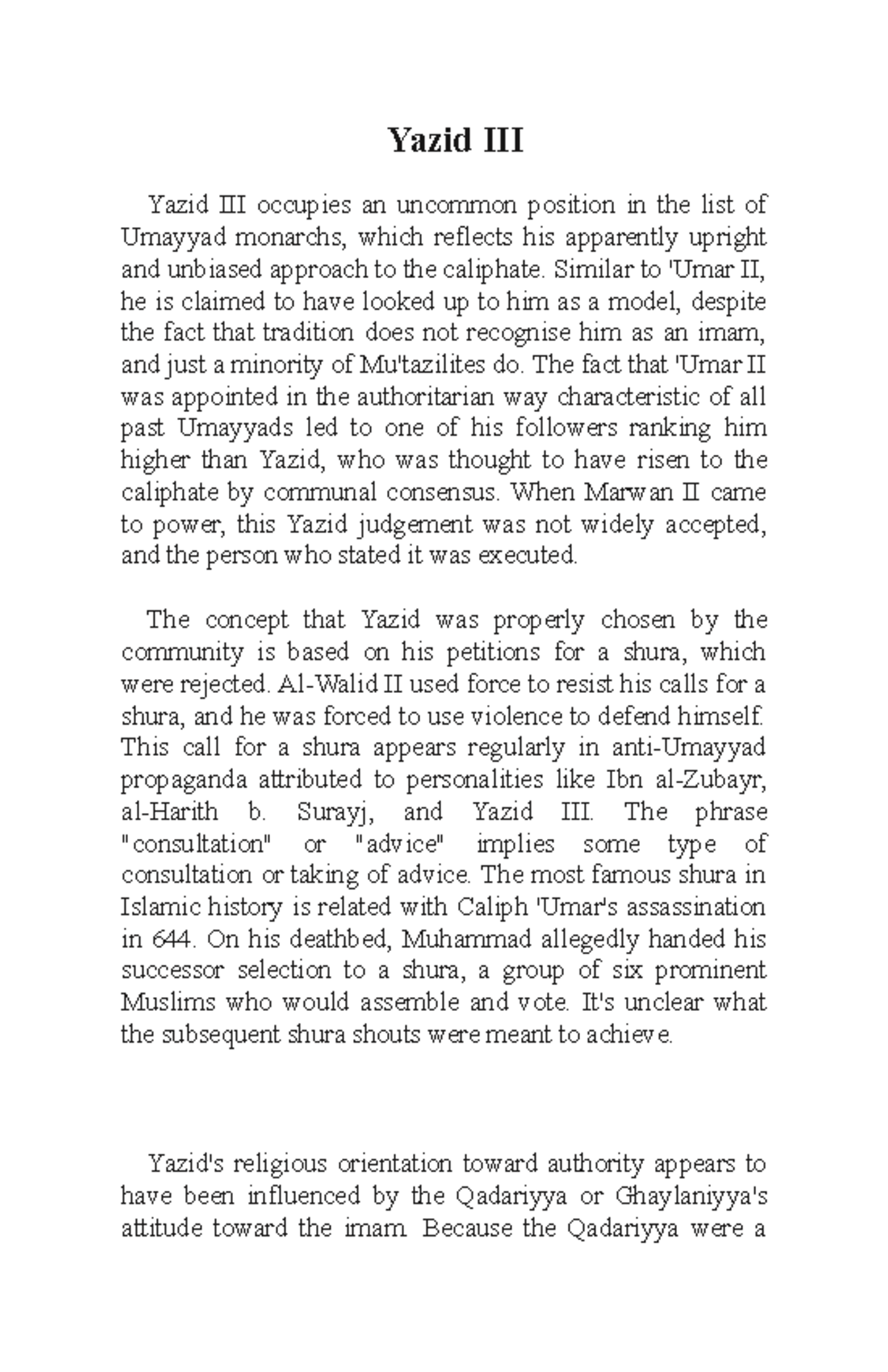 Yazid III - Lecture notes 1 - The Umayyads - Studocu