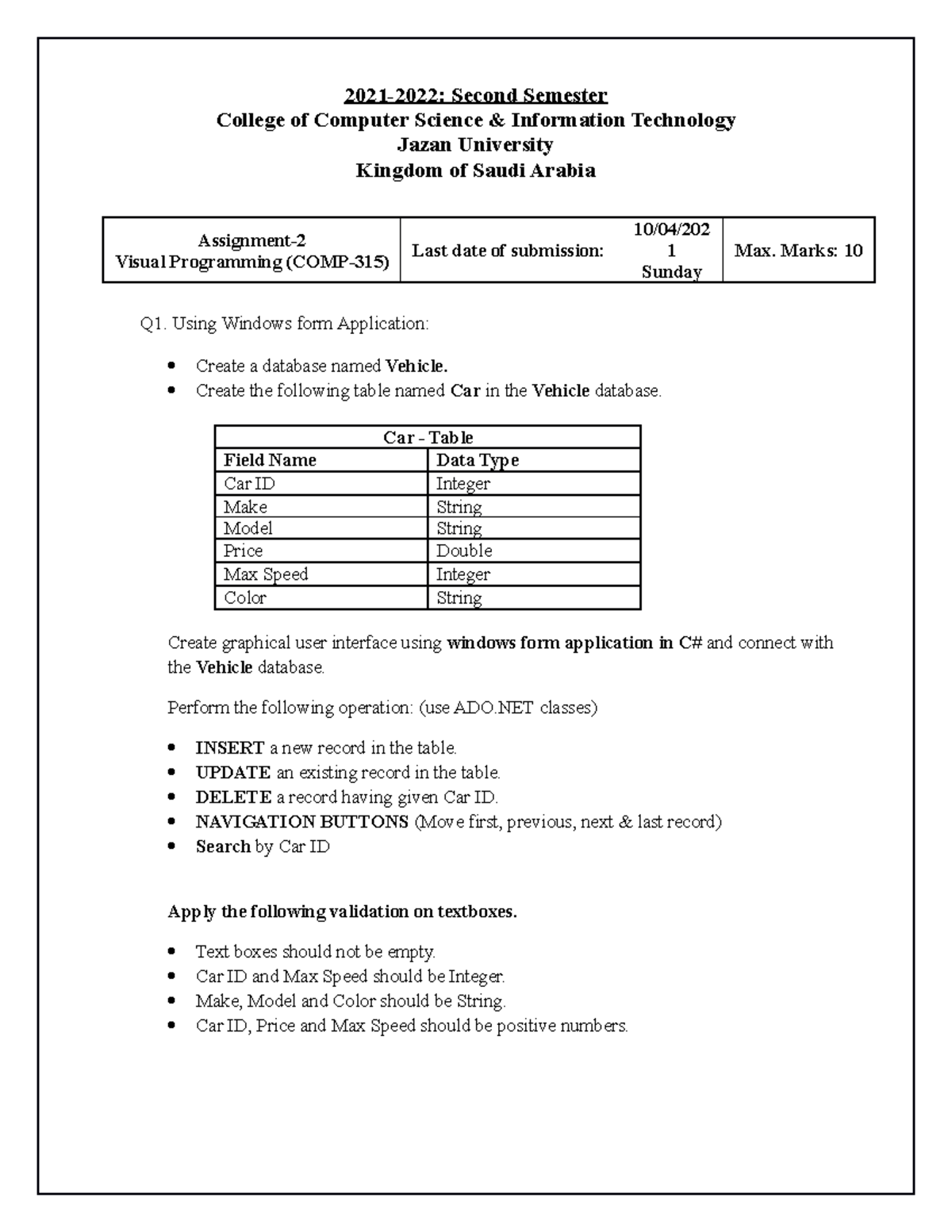 Assignment 2 COMP315 3364 - 2021-2022: Second Semester College of Computer Science & Information ...