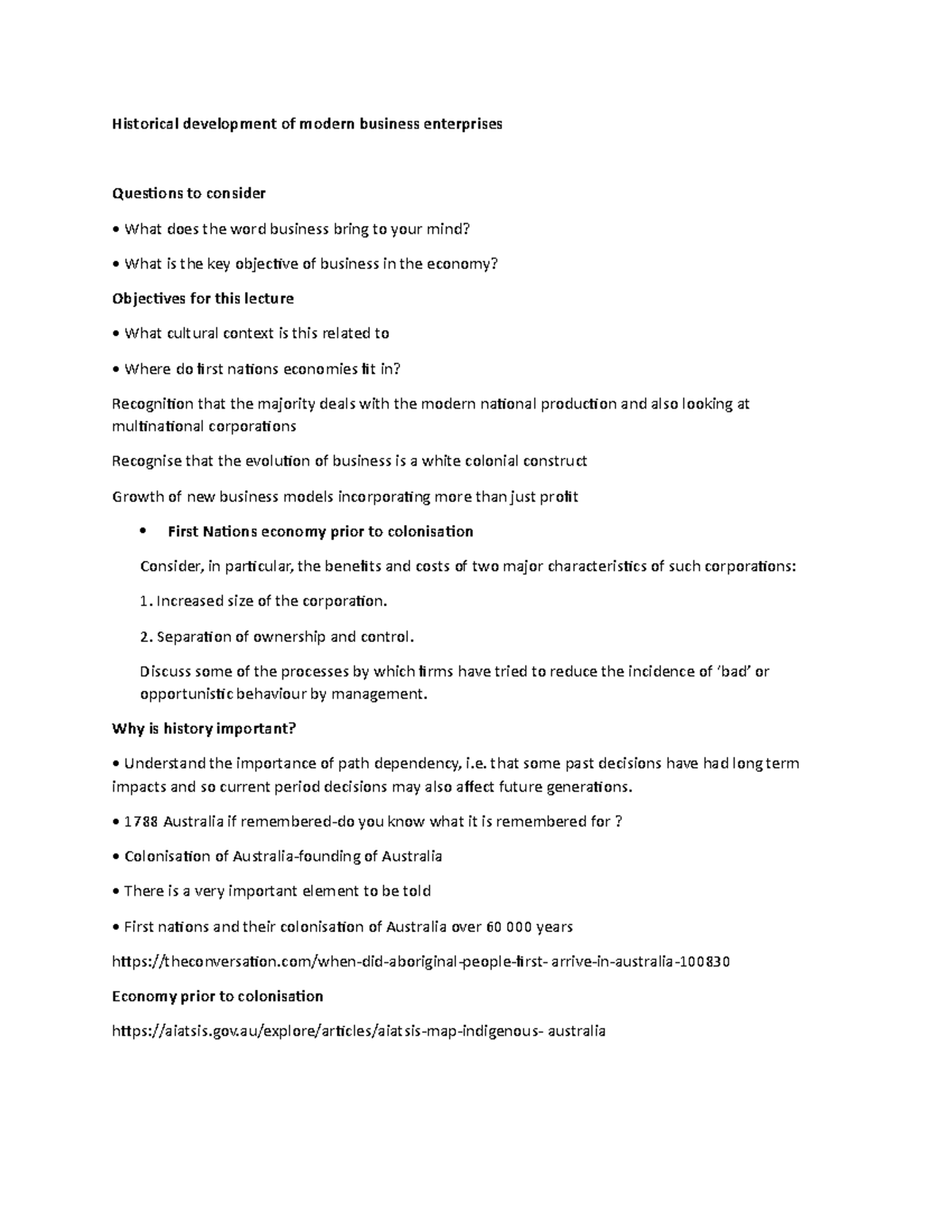 COMM101 WK 4 - Weekly tutorial lecture notes - Historical development ...