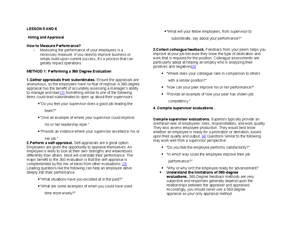 Lesson 5 AND 6 Lecture Notes HUMAN RESOURCES MANAGEMENT LESSON 5