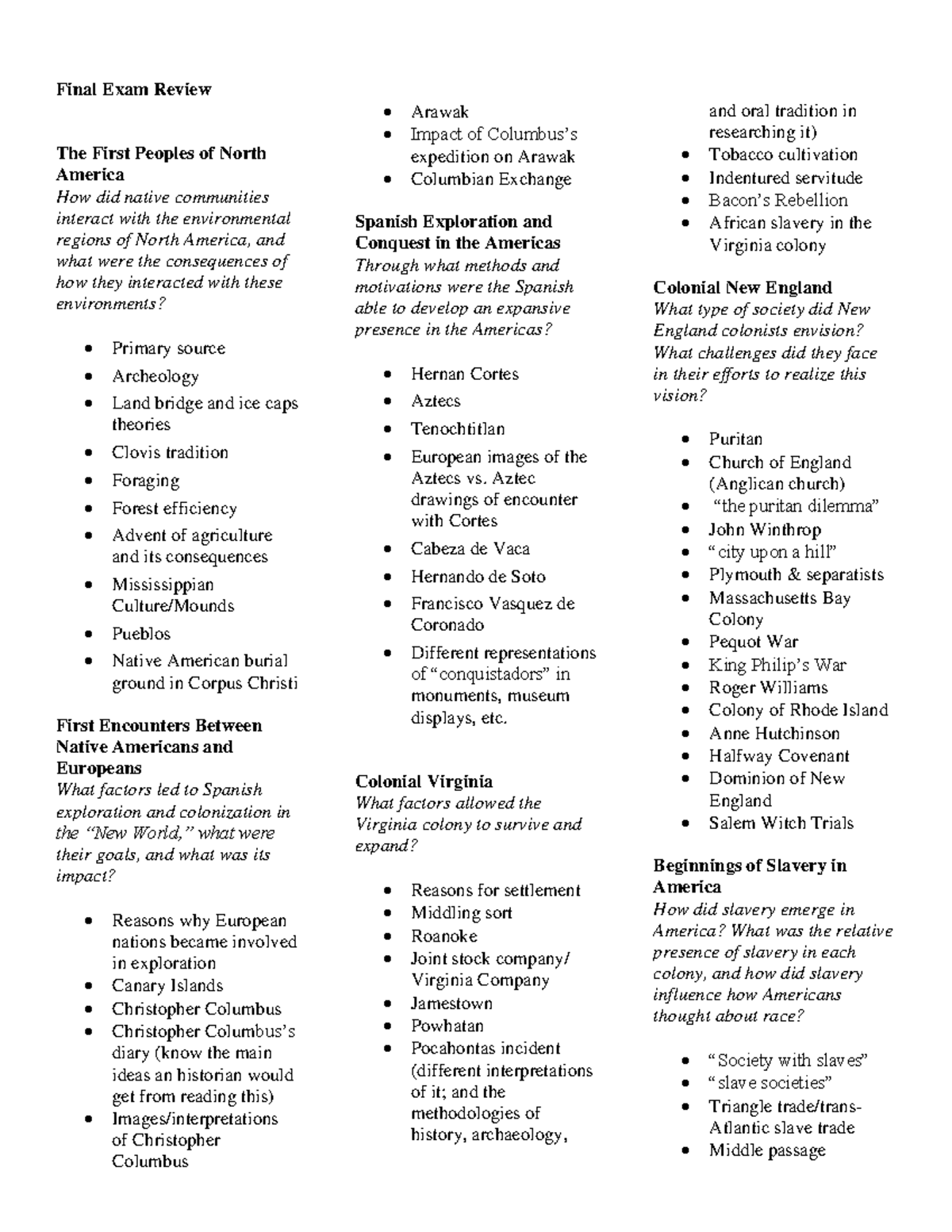 Final Exam Review - Final Exam Review The First Peoples of North ...