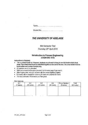 2017 IPE Tutorial Sheet #2 solution - CHEMENG 1007: INTRODUCTION TO ...