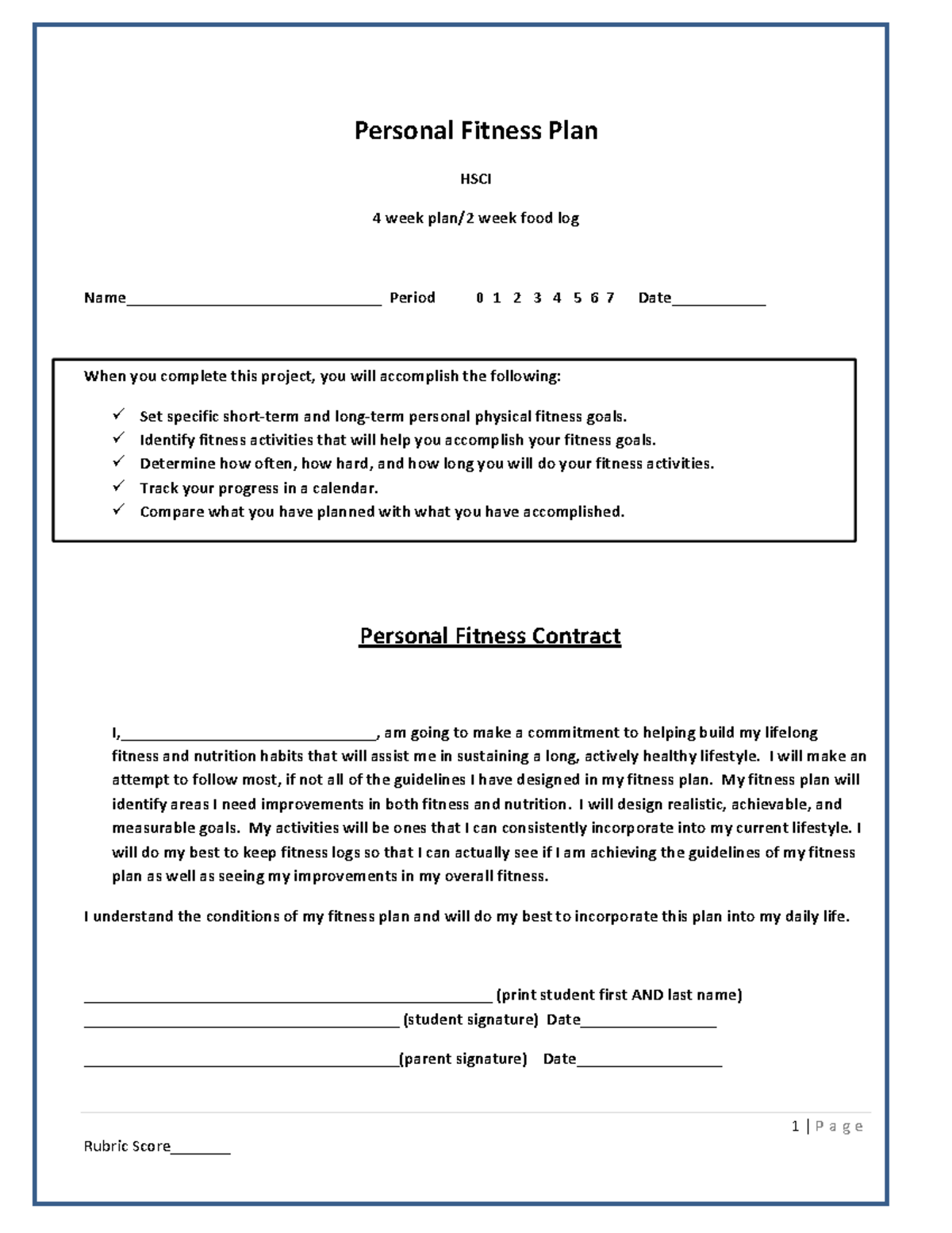 Personal Fitness Plan HSCI - 1 | P a g e Personal Fitness Plan HSCI 4 ...