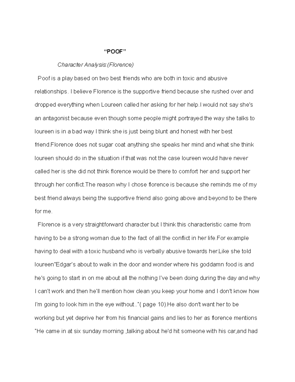 “POOF” 2 - simple - “POOF” Character Analysis:(Florence) Poof is a play ...