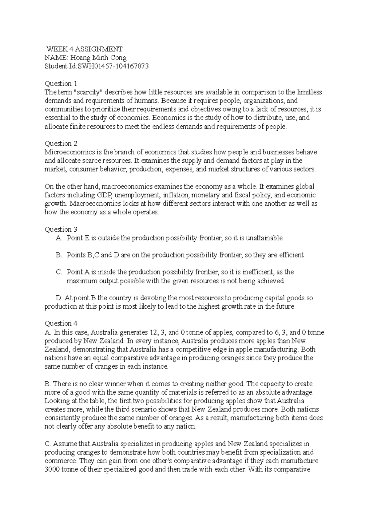 WEEK 4 Assignment - WEEK 4 ASSIGNMENT NAME: Hoang Minh Cong Student Id ...