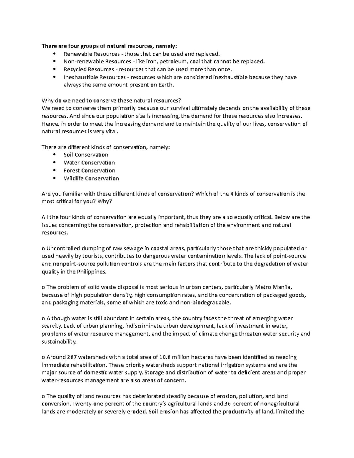 Current Issues About Conservation of - There are four groups of natural ...