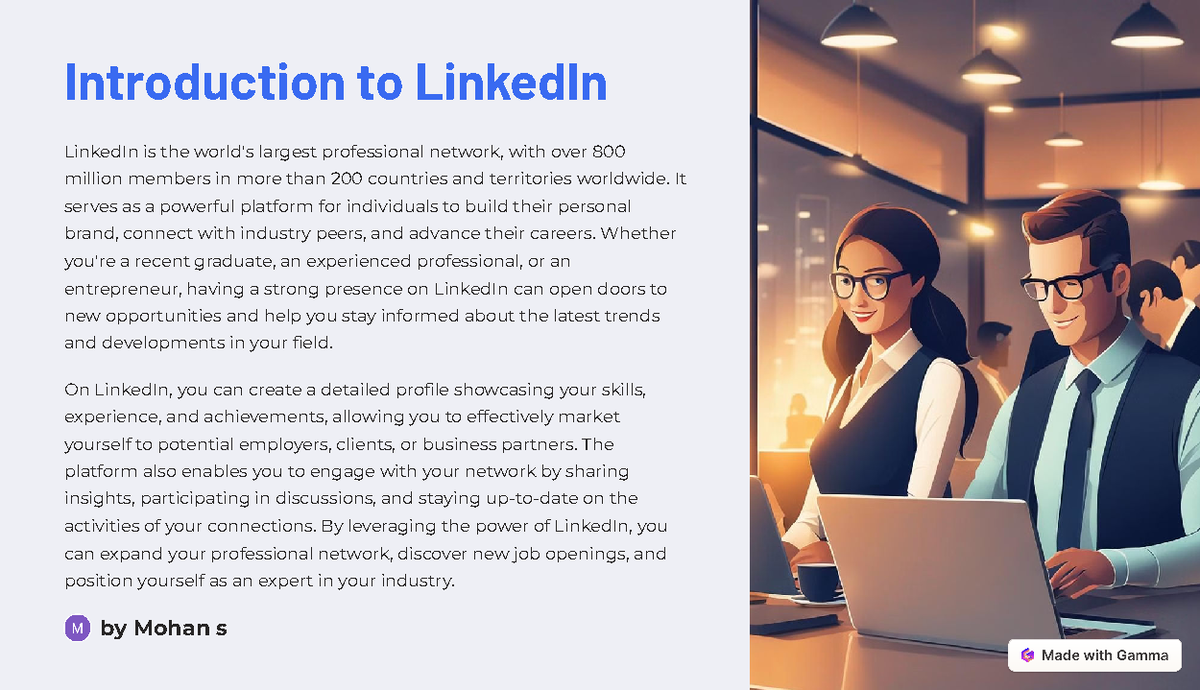 Professional skill development - Introduction to LinkedIn LinkedIn is ...