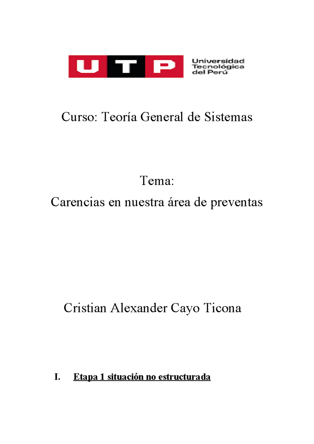 Trabajo final teoria de sistemas - Curso: Teoría General de Sistemas ... Trabajo final teoria de sistemas - Curso: Teoría General de Sistemas ...