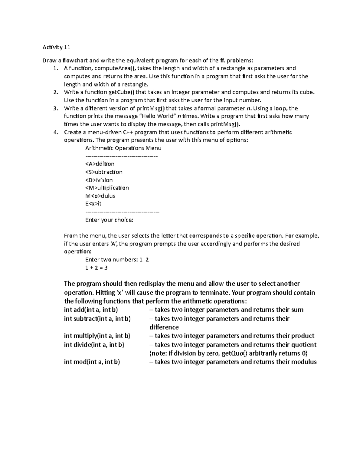 Activity-11 - practice - Activity 11 Draw a flowchart and write the ...