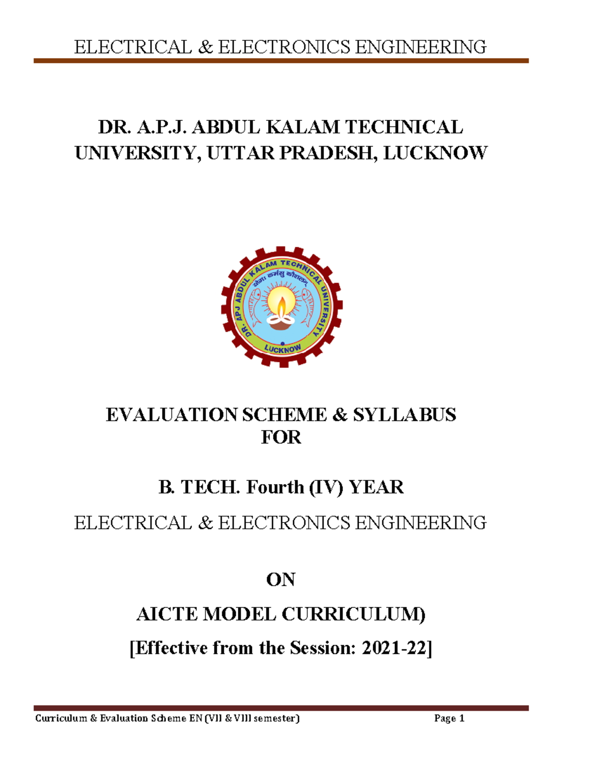 EN 4th Year Syllabus 2021-22 - Curr ELEC riculum & Eva D UNIV E ELEC ...