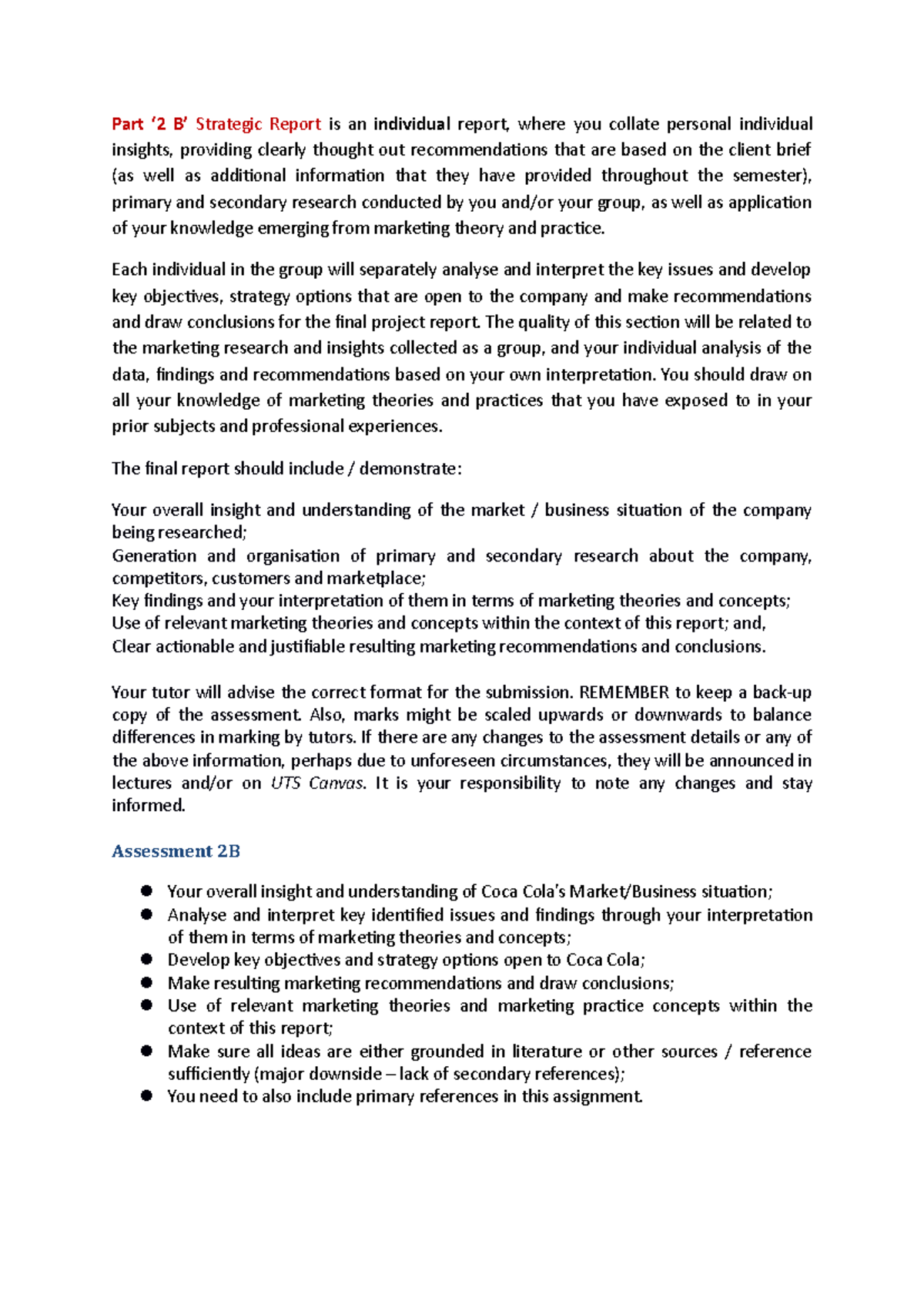 2B Assessment Criteria - Part ‘2 B’ Strategic Report is an individual ...