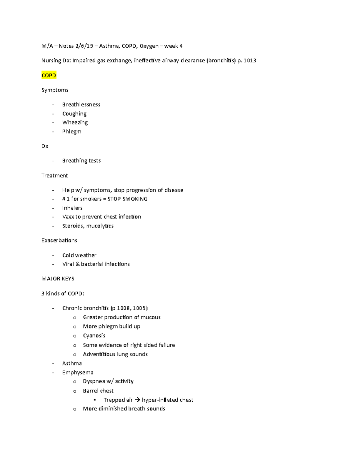 Health alt notes - week 5 - copd, chronic kidney disease, acidbase ...